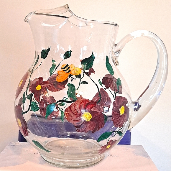 Dining | Beautiful Handpainted Heavy Glass Beverage Pitcher | Poshmark